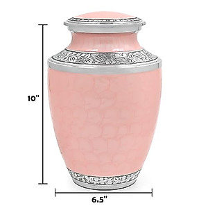 CLEENTABLE Urns for Ashes Adult Male, Urns for Human Ashes Adult Female, Decorative Urns, Large Cremation Urns for Adult Ashes, Urn Sea Pink Silver (Aluminum - 10 Inch Height x 6.5 Inch Width)
