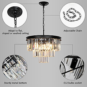 Weesalife Black Crystal Chandeliers for Dining Room Lights Fixtures, 9 Lights Modern Contemporary Chandeliers for Bedroom, 3-Tier Round Crystal Chandeliers for Living Room Entryway Kitchen island