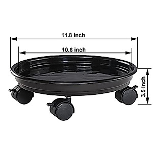 Yistao 2 Pack 12 Inch Plant Caddy with 4 Lockable Wheels, Heavy Duty Rolling Plant Dolly, Indoor/Outdoor Round Flower Pot Mover, Black