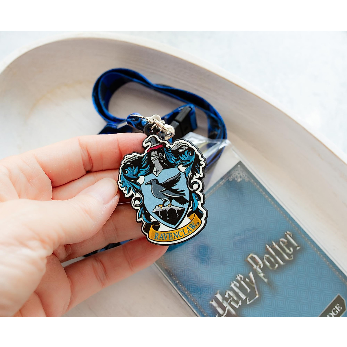 Harry Potter Ravenclaw 22-Inch Strap Lanyard With ID Badge Holder and Crest Charm | Vertical Nametag With Clear Window