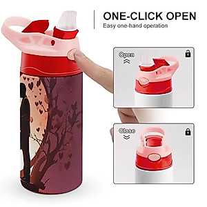 Stainless Steel Water Bottles Kissing Silhouette Travel Water Cups with Handle And Silicone Straw Drinking Cup with Leak Proof Lid Thermo Travel Mug for Women Men