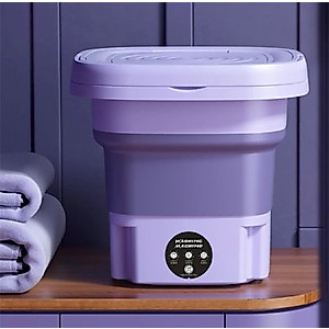 Mini Portable Folding Washing Machine For Clothes With Drain Basket for Travel (Purple)