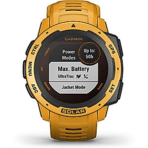 Garmin Instinct Solar, Rugged Outdoor Smartwatch with Solar Charging Capabilities, Built-in Sports Apps and Health Monitoring, Sunburst Yellow