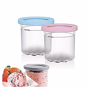 EVANEM 2/4/6PCS Creami Pints and Lids, for Ninja Pints with Lids,16 OZ Ice Cream Containers for Freezer Airtight and Leaf-Proof Compatible NC301 NC300 NC299AMZ Series Ice Cream Maker,Pink+Blue-4PCS