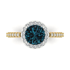 Clara Pucci 2.40ct Round Cut Solitaire Halo Natural London Blue Topaz Engagement Anniversary Bridal Ring 18K Yellow White Gold 5.5