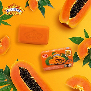 ASANTEE PAPAYA & HONEY Soap Bars with Vitamin C,E and Q10 Skin Cleansing 4.40 Oz (Pack of 3)