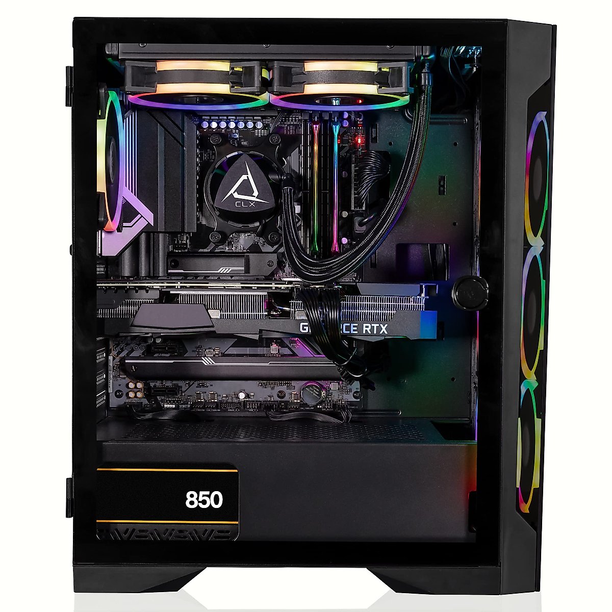 CLX Set Gaming Desktop - Liquid Cooled AMD Ryzen 9 7900X 4.7GHz 12-Core Processor 32GB DDR5 5200MHz Memory GeForce RTX 4070 Ti 12GB GDDR6X Graphics 1TB NVMe M.2 SSD 4TB HDD WiFi Windows 11 Home black