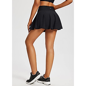 BALEAF Tummy Control Tennis Skirts for Women High Waisted Flowy Pleated Golf Skorts Skirts with Shorts 2 Inner Pockets Black M