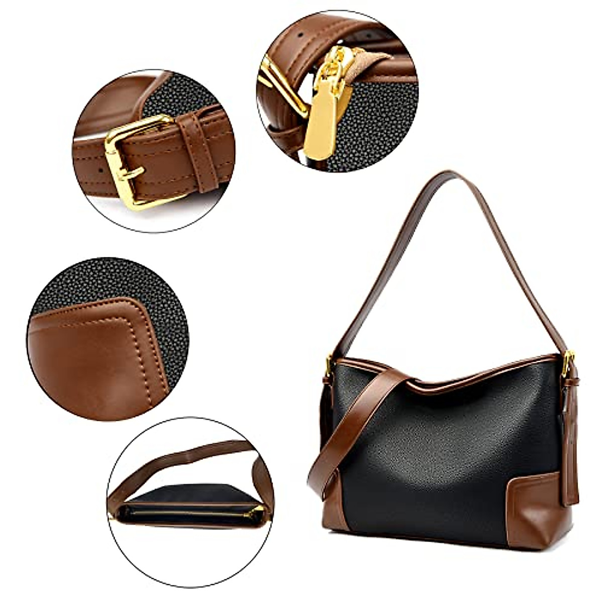 TarsaMult Hobo Bags for Women Soft Faux Leather Shoulder Crossbody Ladies Purses and Handbags Fashion Large Bucket Tote Bag(6140 Black)