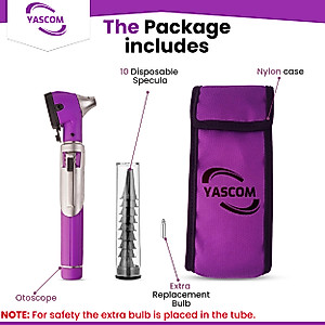 YASCOM Otoscope Professional Diagnostic Ear Otoscope with Light Pocket Size Ear Infection Checker with 10x Specula & Case, Ear Otoscope for Doctors, Nurses, & Students