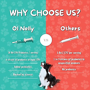 Ol Nelly Prebiotic & Probiotic Dog Probiotic Paste, 6 Strains of Bacteria,18 Bi CFU's + Vitamins, Minerals- Upgraded Formula for Fast Balance GI, Dogs Probiotic Paste (14 g)