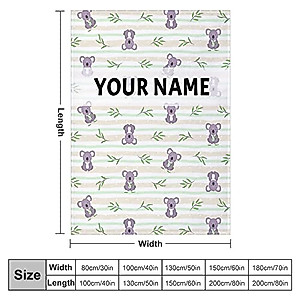 Personalized Cute Koala Blanket with Text Name for Bed Couch, Soft Flannel Fleece Throw Blanket for Girls, Women, Men, Kids, Koala Lovers Gifts Lightweight, Comfortable, Warm (30"x40")