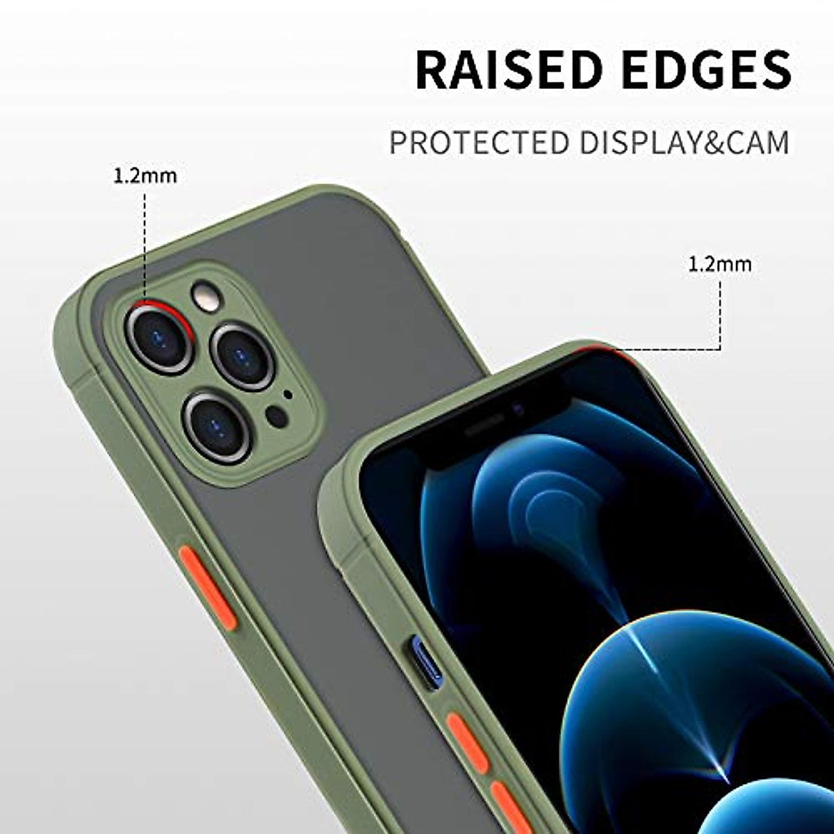 PIGLULOO Phone case Compatible with iPhone 13 Pro Max，Made of TPU+PC Hybrid Material, Anti-Fall and Anti-Collision， Lens Protection，Green Case