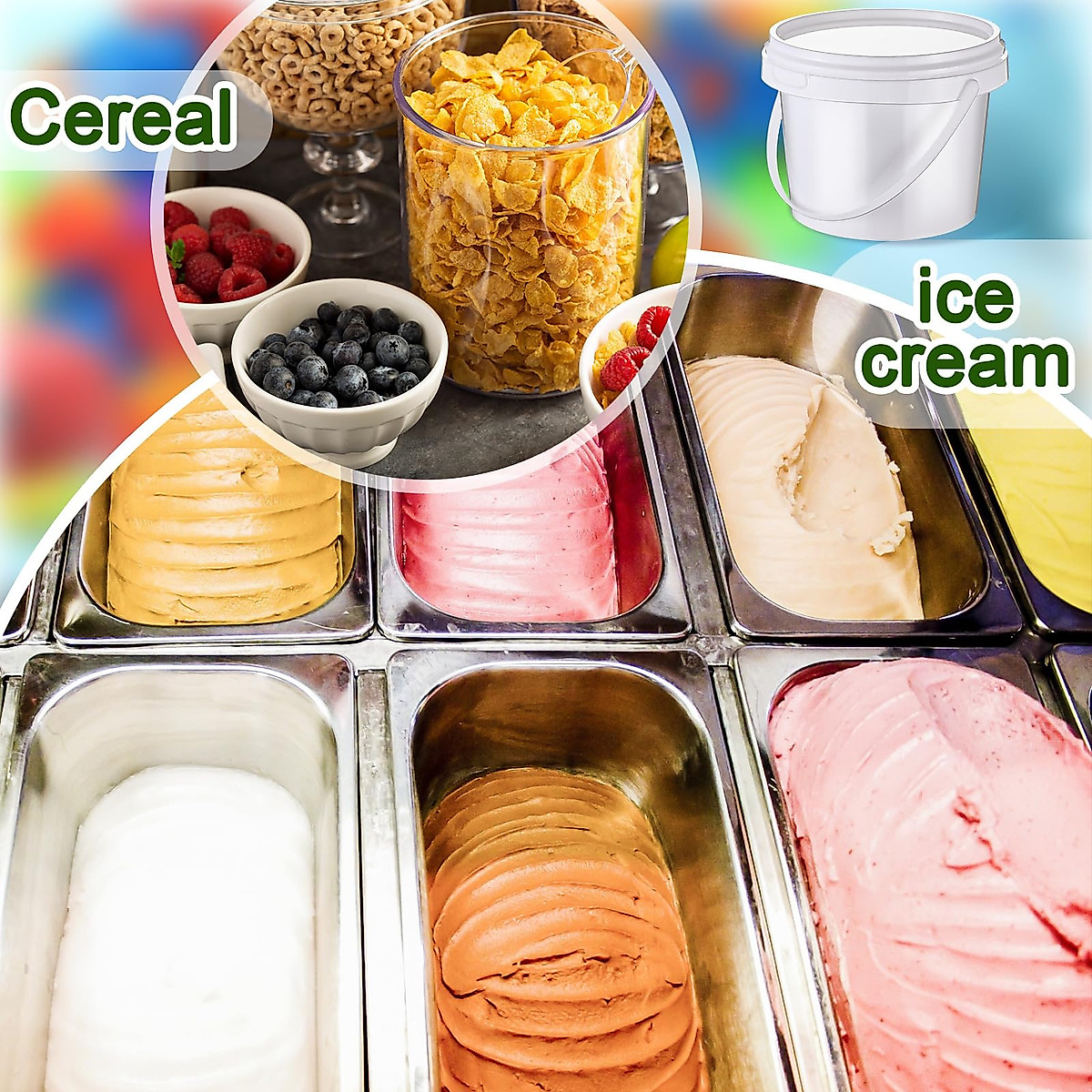 Mifoci 50 Pcs 16 oz Round Plastic Bucket with Lids and Handle Reusable Ice Cream Containers Small White Bucket Plastic Tub Freezer Airtight Food Storage Containers for Kitchen Drinks Home