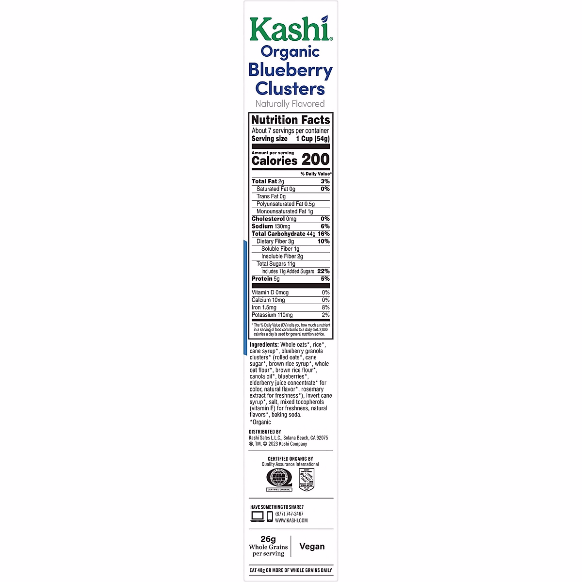 Kashi Cold Breakfast Cereal, Vegan, Organic Fiber, Blueberry Clusters, 13.4oz Box (1 Box)