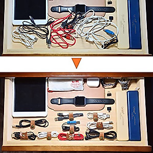 CAILLU Cord Organizer,Cord Keeper,Cable Organizer USB Holder,Cable Management,Cable Straps,Earbud case,wrap Headphone,Headset Winder,Phone Earphone Clips Ties,Tiny Leather Gifts Gadget 5