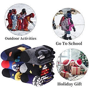 FNOVCO Kids Wool Socks Toddler Warm Thick Wool Hiking Thermal Cozy Boot Crew Socks for Boys Girls 6-Pack (8-12 Years, Outer Space)