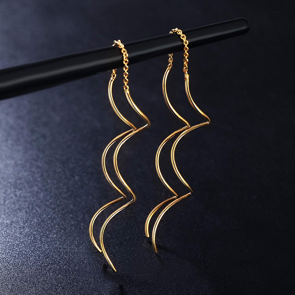 Acefeel Fresh Style Exquisite Threader Dangle Earrings Curve Twist Shape for Women's Gift E158 (18K Gold plated)