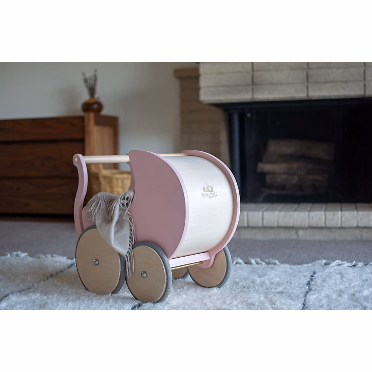 Kinderfeets Pram Walker - Toy Stroller for for Babies, Kids, and Toddlers | Sustainable and Eco-Friendly | 2-in-1 Walker and Stroller Design (Rose)