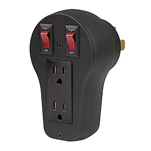 Progressive Industries 50A RV Male to (2) 15A Female Resettable Circuit Breaker Adapter, CBA-5015,Black