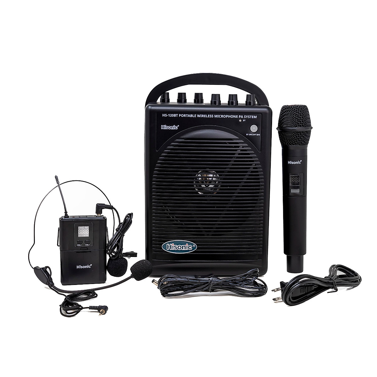 HISONIC HS120BT HL Portable PA System with Wireless Microphones and Lithium Rechargeable Battery and Car Cable Bluetooth Connected with Cell Phones and Pads Black