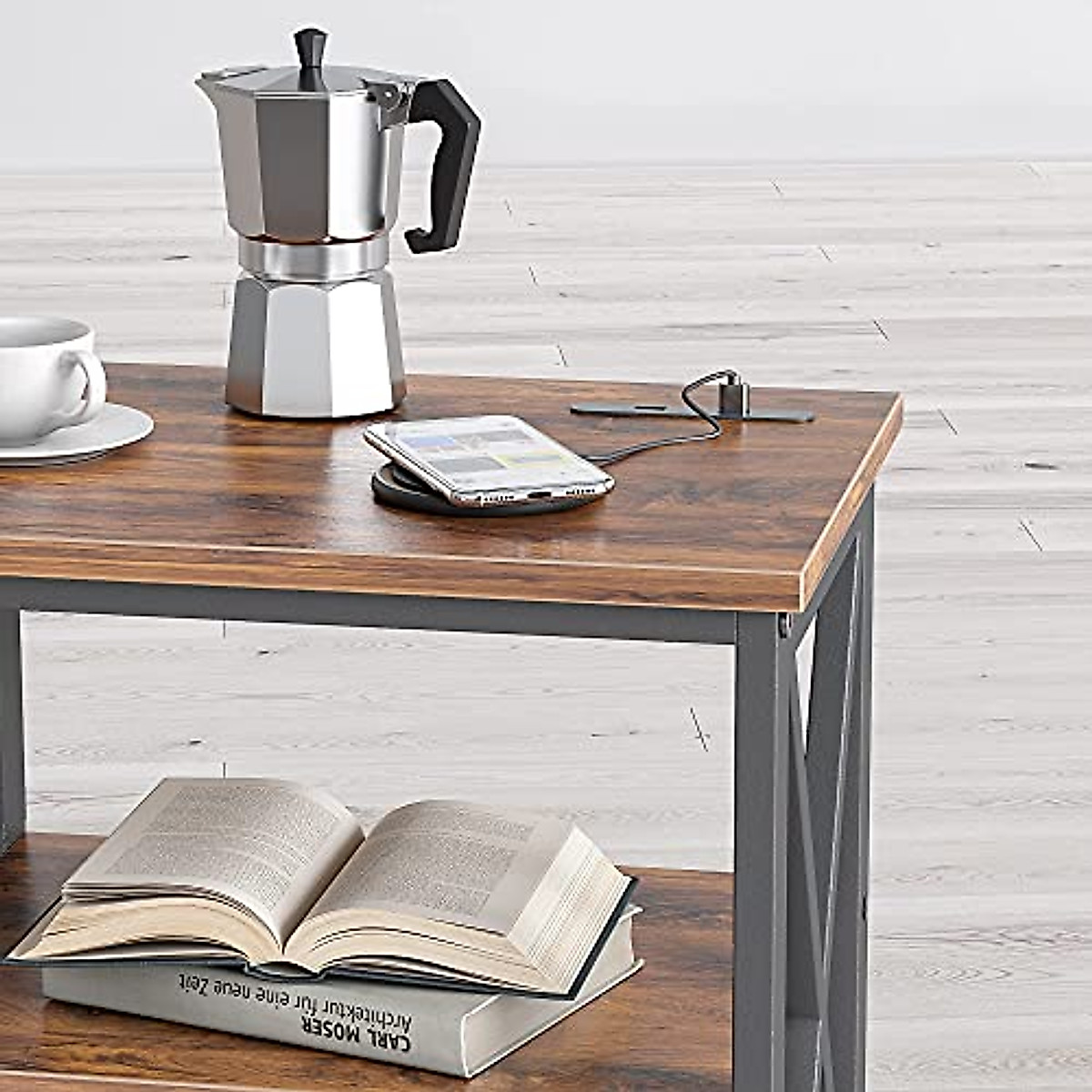 CubiCubi 40 Inch Small L Shaped Computer Desk with Storage Shelves, Corner Desk with Oxford Side Table, Dual USB Charging Ports End Table