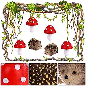 8 Pcs Fairy Wild Garden Accessories Mini Hedgehogs and Mushroom Statue Micro Landscape Plant Pots Bonsai Craft Decor Miniature Mushroom Figurines Hedgehogs Outdoor Mushroom Figurine for Garden