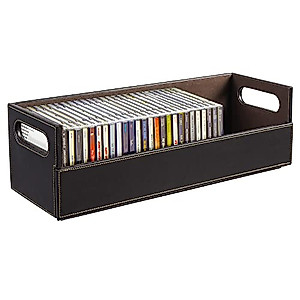 Stock Your Home CD Storage Box, Organizer Shelf for Movie Cases, DVDs, Cassette Tape Display Stand, Disc Holder Can Store Up to 40 CDs, Faux Leather (Brown)