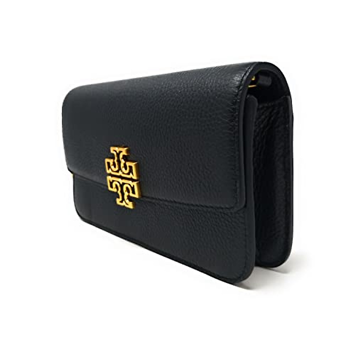 Tory Burch Women's Britten Chain Wallet with Wristlet (Pebbled Leather, Black)