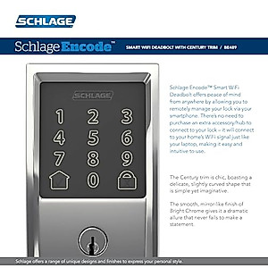 Schlage Encode Smart WiFi Deadbolt with Century Trim In Bright Chrome