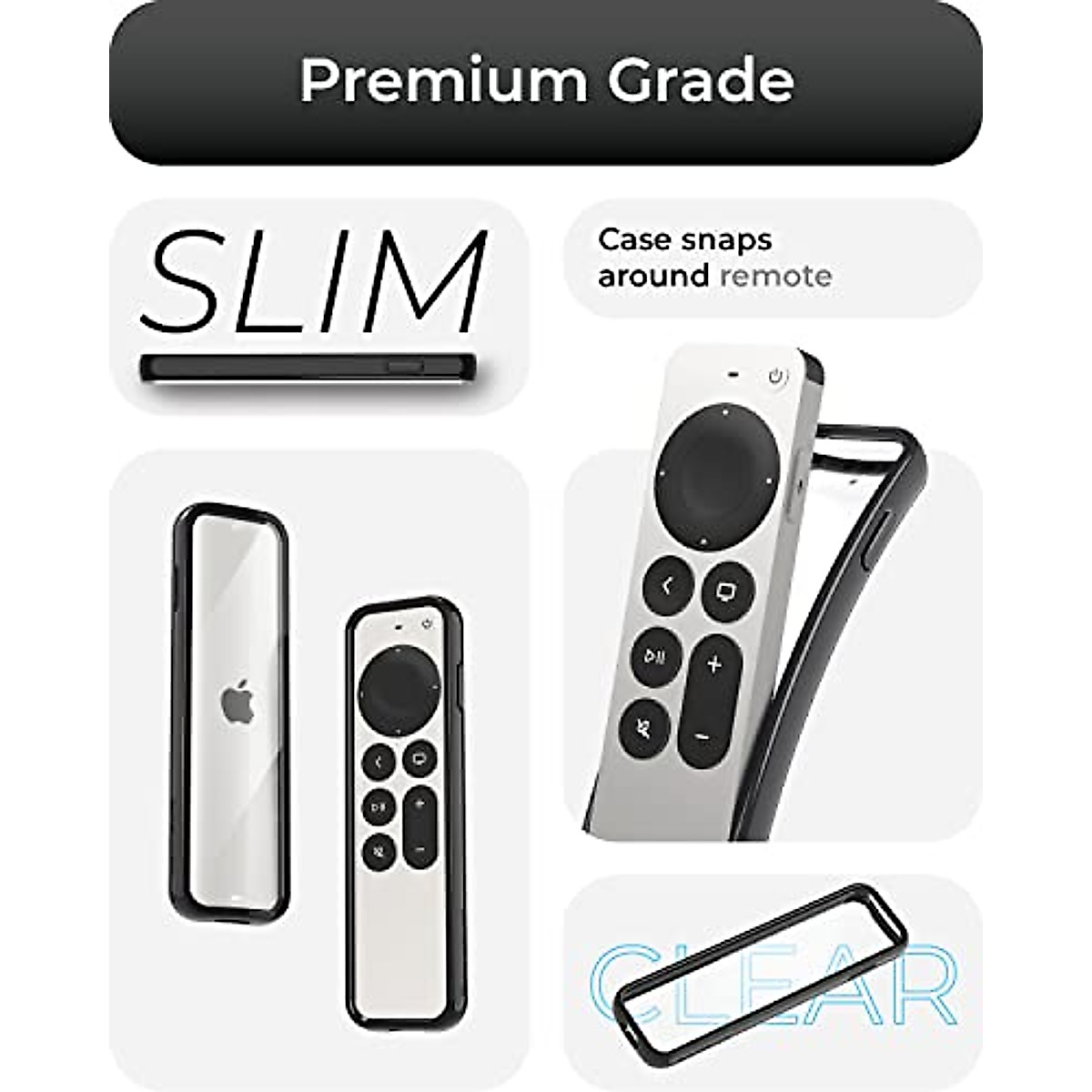 TotalMount Air Rim Case for Apple TV Remotes – Slim, Hybrid Apple TV Remote Case with Ultimate Drop Protection – Black Perimeter Cover & Clear Back