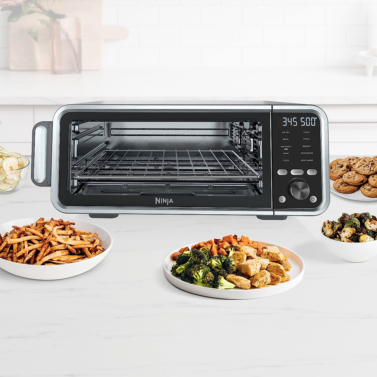 Ninja FT205CO Digital Air Fry Pro Countertop 10-in-1 Oven w/Extended Height, XL Capacity, Flip Up & Away Storage, with Air Fry Basket, Sheet Pan, Broil Rack, Wire Rack & Crumb Tray, Silver (Renewed)