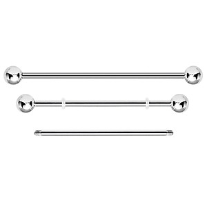 BodyJewelryOnline 3PCS 316L Surgical Steel 14G Industrial Barbell Triple CZ Industrial Cartilage Clear Circle Gems Industrial Earring Industrial Piercing Bar Removable Charm Jewelry