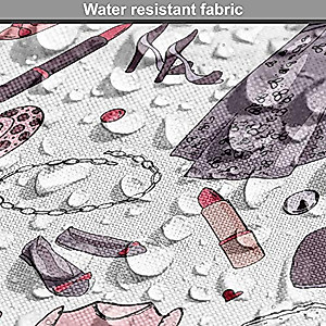 Ambesonne Modern Fabric by The Yard, Feminine Fashion Themed Items Dress Earrings Makeup Objects Heels Bag, Decorative Fabric for Upholstery and Home Accents, 1 Yard, Purple Pink