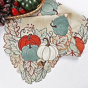 OWENIE Fall Table Runner, Thanksgiving Pumpkins Table Runner 70 Inches Long, Embroidered Harvest Farmhouse Fall Decor for Home, Halloween Table Decorations , 13 x 70 Inches