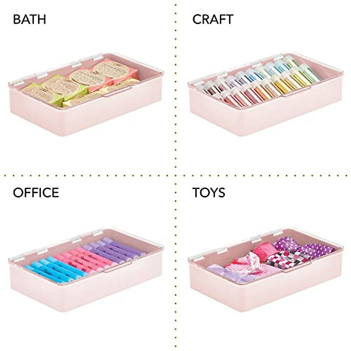 mDesign Plastic Storage Stackable Durable Container Bin Organizer Box with Lid - for Organizing Kitchen, Pantry, Bathroom, Bedroom - Holds Food, Snacks, Makeup - Light Pink/Blush/Clear