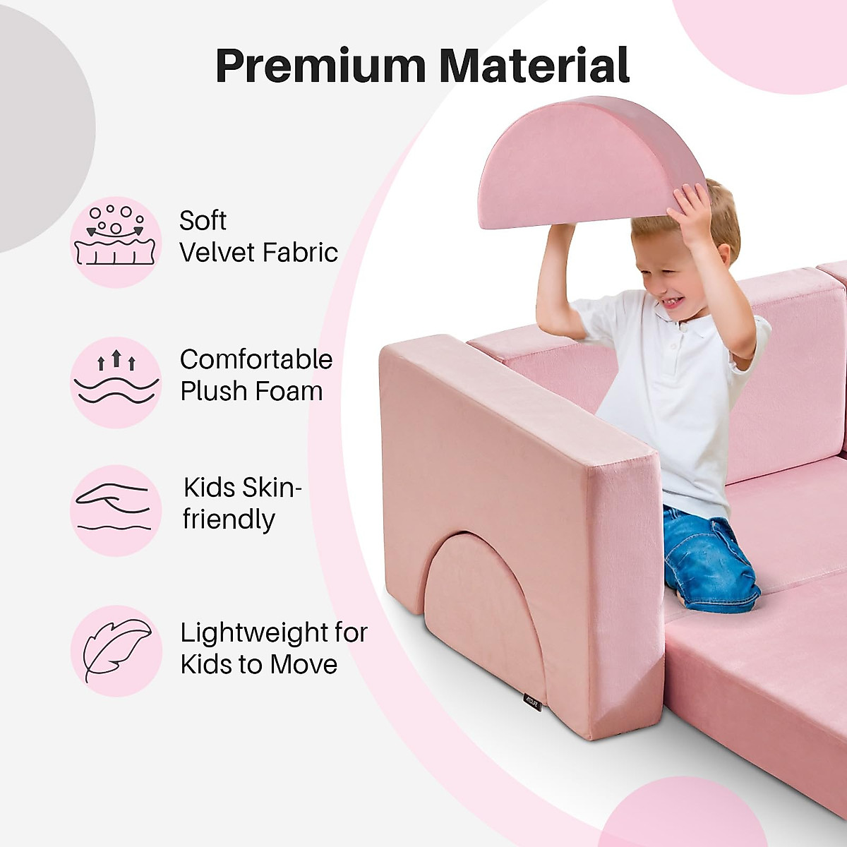 Redlife Modular Kids Play Couch, Kids Play Couch for Age 1-16, Kids Modular Couch for playroom Bedroom Living Room, Kids Couch Building Fort, Convertible Play Foam Couch for Boy and Girls(Pink)