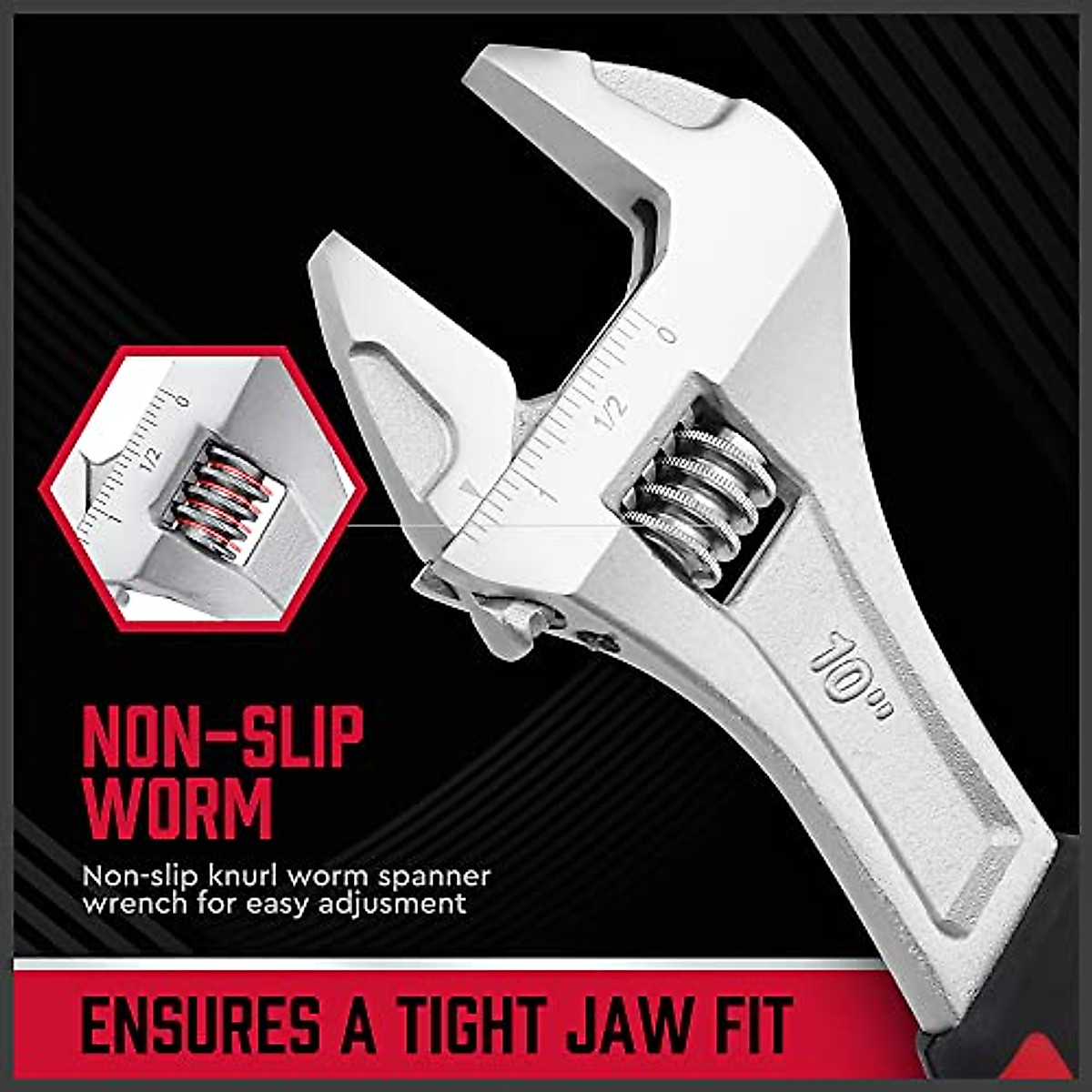 3-Piece Adjustable Wrench Set - 6-Inch 8-Inch 10-Inch - Precision Design, Durable and Corrosion-Resistant, Chrome Vanadium Steel, Anti-Slip Grips