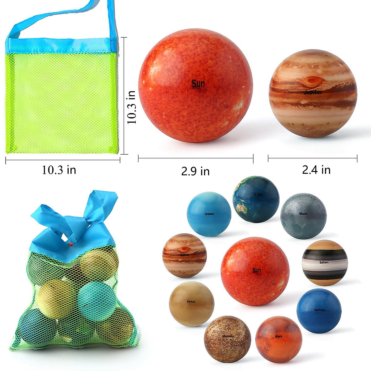 Solar System Planets Toys for Kids, STEM Educational Sensory Toys for Autistic Children Non-Toxic, Space Astronaut Slime Ball Alien Monster Toy Set with Mesh Storing Bag for 3-5-8-10 Boy Girls