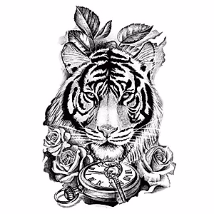 Lion Tiger Wolf Half Arm Sleeve Temporary Tattoo Sticker For Men L8.3"xW5.9"(20Sheets)