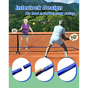 NQV Pickleball Net Set with Wheels,Pickleball Set with Net,22ft Full Court Size Regulation Size Pickleball Net Portable Outdoor Indoor Driveway,4 Wood Paddles,4 Pickleballs,Storage Bag,Chalks