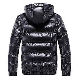 HINDOLA Mens Down Coats Removable Hood Winter Thicken Warmth Puffer Jacket Shiny Fashion Waterproof Parka Coat Outerwear