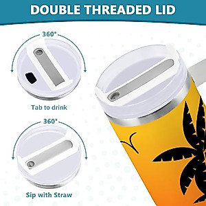 DIGTIA Stainless Steel Insulated Tumbler w/Handle & Straw, Sunset Trees Double Wall Vacuum Travel Coffee Mug Cup w/Lid, Leak-Proof Sports Seabirds Water Bottle,40oz