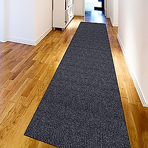 Scrape Rib Solid Design Non-Slip Rubberback 3x10 Indoor/Outdoor Waterproof Runner Rug for Hallway, Kitchen, Living Room, Garage, Patio, 2'7" x 9'10", Black