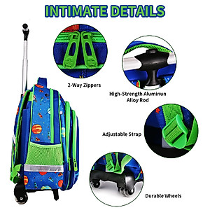 Rolling Backpacks for Girls, Boys Backpack Trolley Bag, Kids Wheeled Backpack with Lunch Bag Pencil Case Cartoon Printed Primary School Bag Set 16 inch Pupils Satchel Rolling Backpack for Children Students