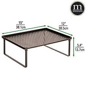mDesign Metal Kitchen Shelf Organizer Rack - Stacker Storage Risers for Cabinet, Counter, Cupboard, or Pantry - Holder Stand for Plates, Dishes, Cups, Bowl, and Glasses - 2 Pack - Bronze