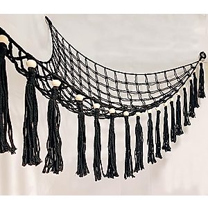 EOESFCB Stuffed Animals Net or Hammock Toy Hammock Boho Stuff Animal Storage Corner Hanging Net Holder Macrame Mesh Hammock Plush Toy Organizer with Tassel for Bedroom Nursery Decor - Black