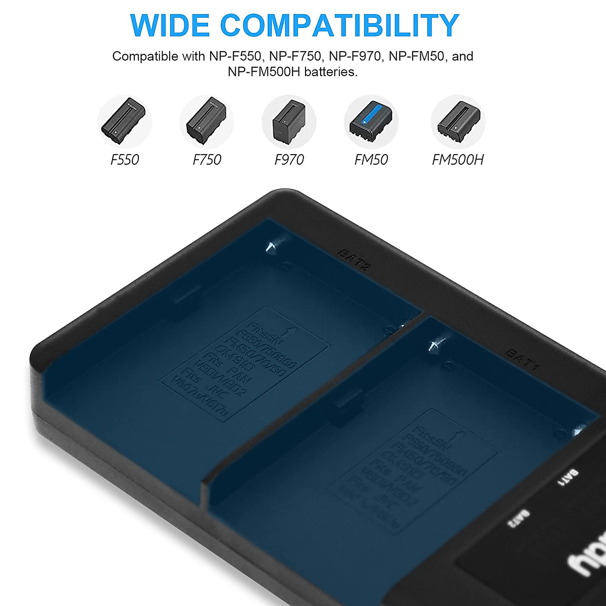 Miady 2 Pack Replacement Sony NP-F970 Battery and Dual USB Charger for Sony NP-F970 NP-F930 NP-F950 NP-F960 NP-F550 NP-F530 NP-F330 NP-F570 Battery and Sony Handycam(Type C & Micro USB Ports)