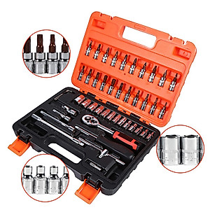 GOTOTOP 46 Piece Socket Wrench Set 1/4 Drive Metric Extension Bar with Box, CR V Steel