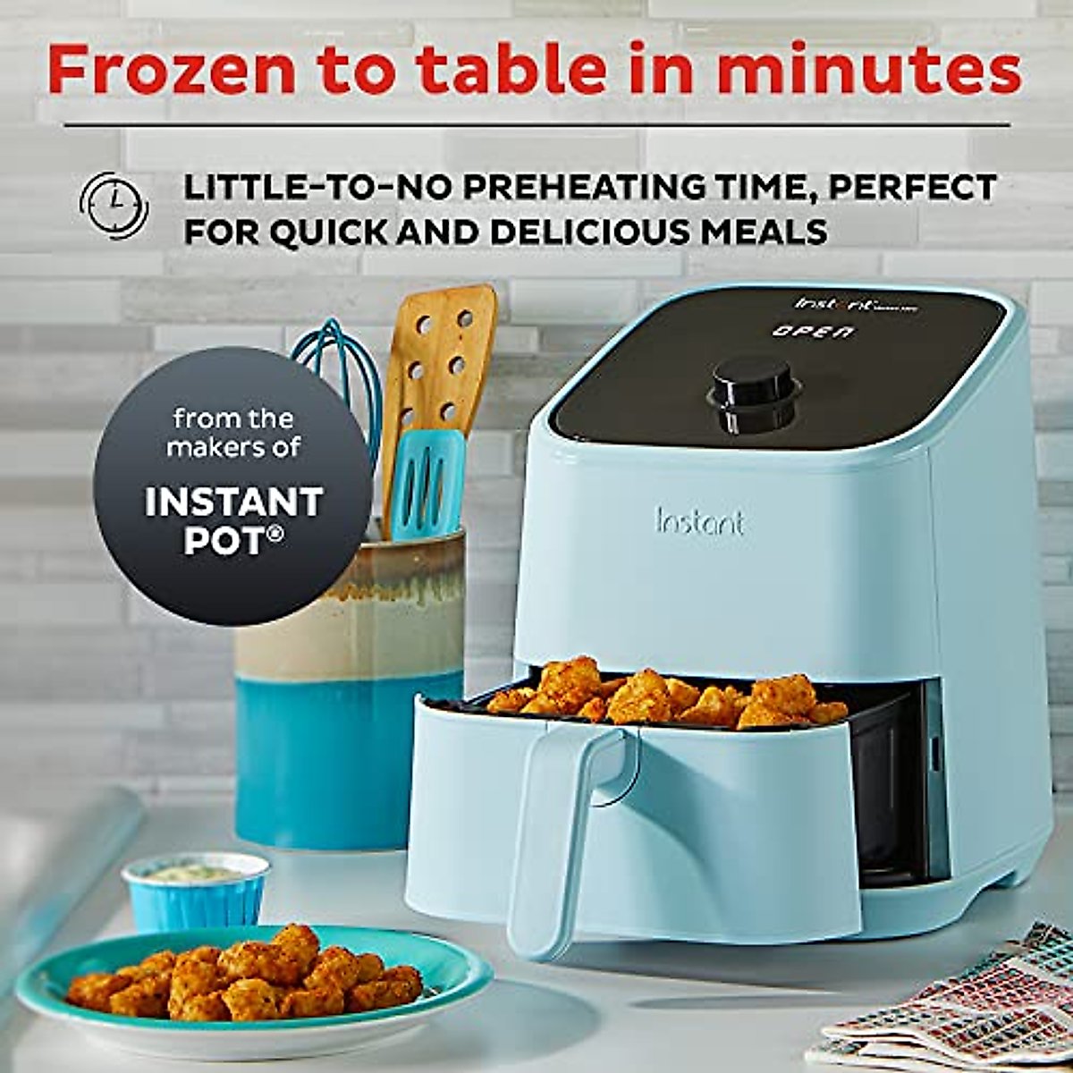 Instant 4-in-1, 2-QT Mini Air Fryer Oven Combo, From the Makers of Instant with Customizable Smart Cooking Programs, Nonstick and Dishwasher-Safe Basket, App with over 100 Recipes, Aqua